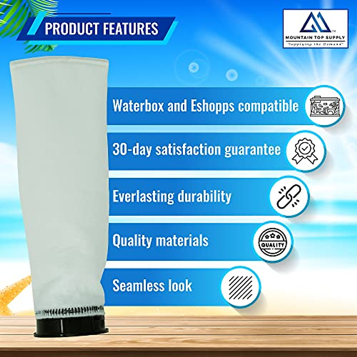 2.75 inch Filter Sock - 4 Pack Waterbox Compatible Filter Socks with Black Rim; Eshopps Compatible; 225 Micron Filter Sock; Saltwater Aquarium Filter Sock; Compatible with Freshwater and Saltwater