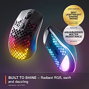 SteelSeries Aerox 3 Wireless - Holey RGB Gaming Mouse - Ultra-lightweight Water Resistant Design - 18K DPI TrueMove Air Optical Sensor- Onyx