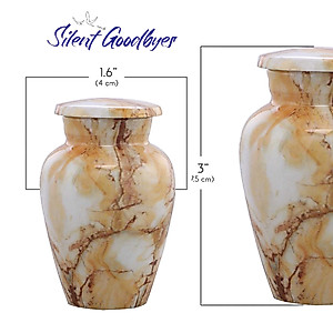 Small Keepsake Cremation Urns for Human Ashes - Marble Finish Metal Keepsake Urn - Mini Cremation Urn for Pet Ashes - Handcrafted Memorial Urn - Funeral Urns with Velvet Bag (Monalisa)