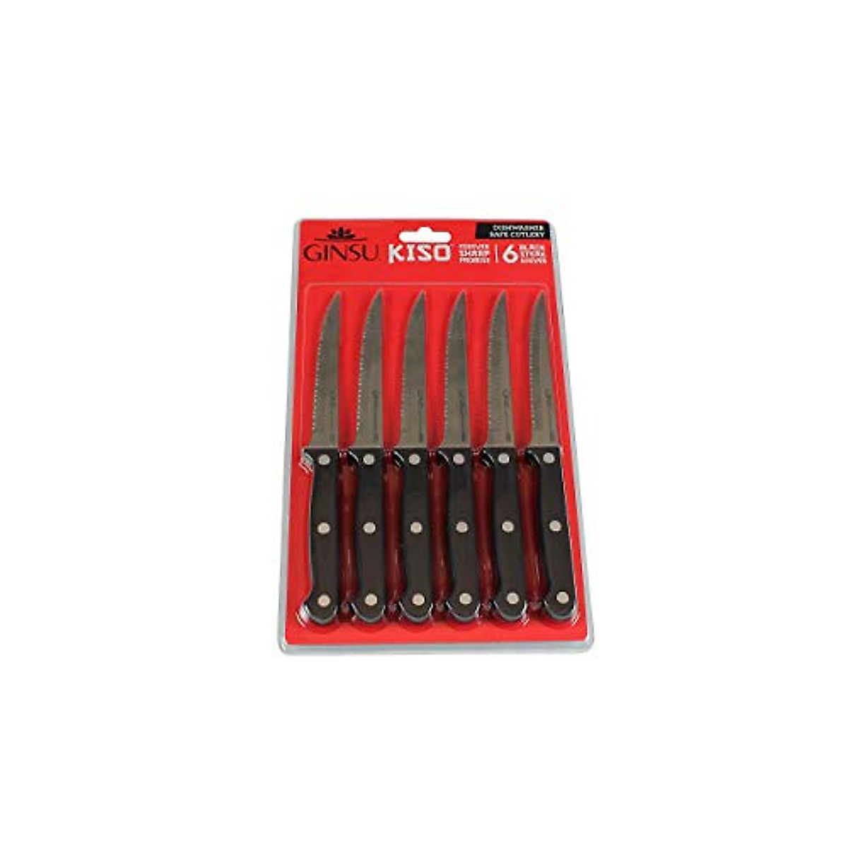 GINSU Kiso® Dishwasher Safe and Always Sharp 6 Piece Black Steak Knife Set, 3" W x 11.25" x 1.5