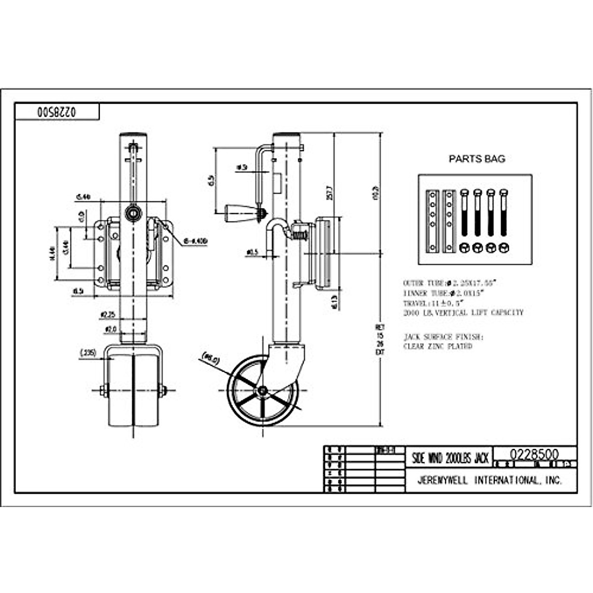 Jeremywell 2000lbs Trailer Jack with Double Wheel Swivel Tongue Twin Boat Towing 26" Length Lift