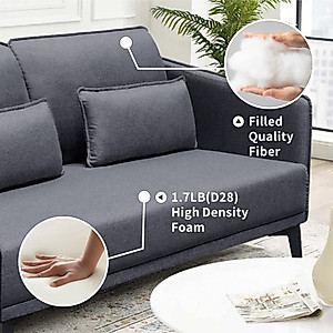 Sunrise Coast Loveseat Living Room Upholstered Modern Linen Fabric Couch with 2 Pillows for Apartment Small Space Loft 2-Seater Sofas 58", Dark Grey