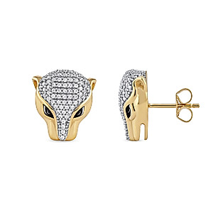 Sterling Silver 1/3 ct TDW Diamond Panther Stud Earrings Love Gift for Women (I-J, I2)