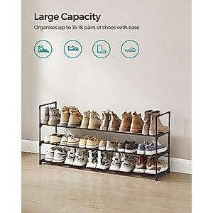 SONGMICS Shoe Rack, 3 Tier Shoe Organizer, Metal Shoe Storage Shelf for 18 Pairs of Shoes, Easy to Assemble, Entryway, Black ULSA033B01