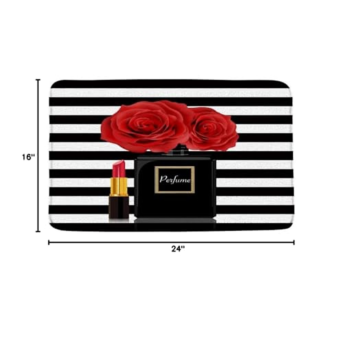 Black Perfume Flower Bath Mat Lipstick Red Rose Woman Lady Makeup Charming Black White Stripe Modern Fashion Cosmetic Sweet Romantic Love Bathroom Mat Microfiber Memory Foam Bath Decor Rugs