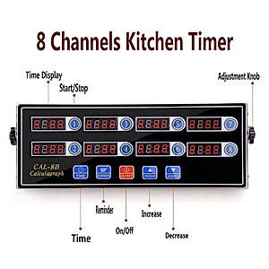 Professional Commercial 8 Channels Digital Kitchen Timer Loud Alarm for Restaurant Kitchen, Black