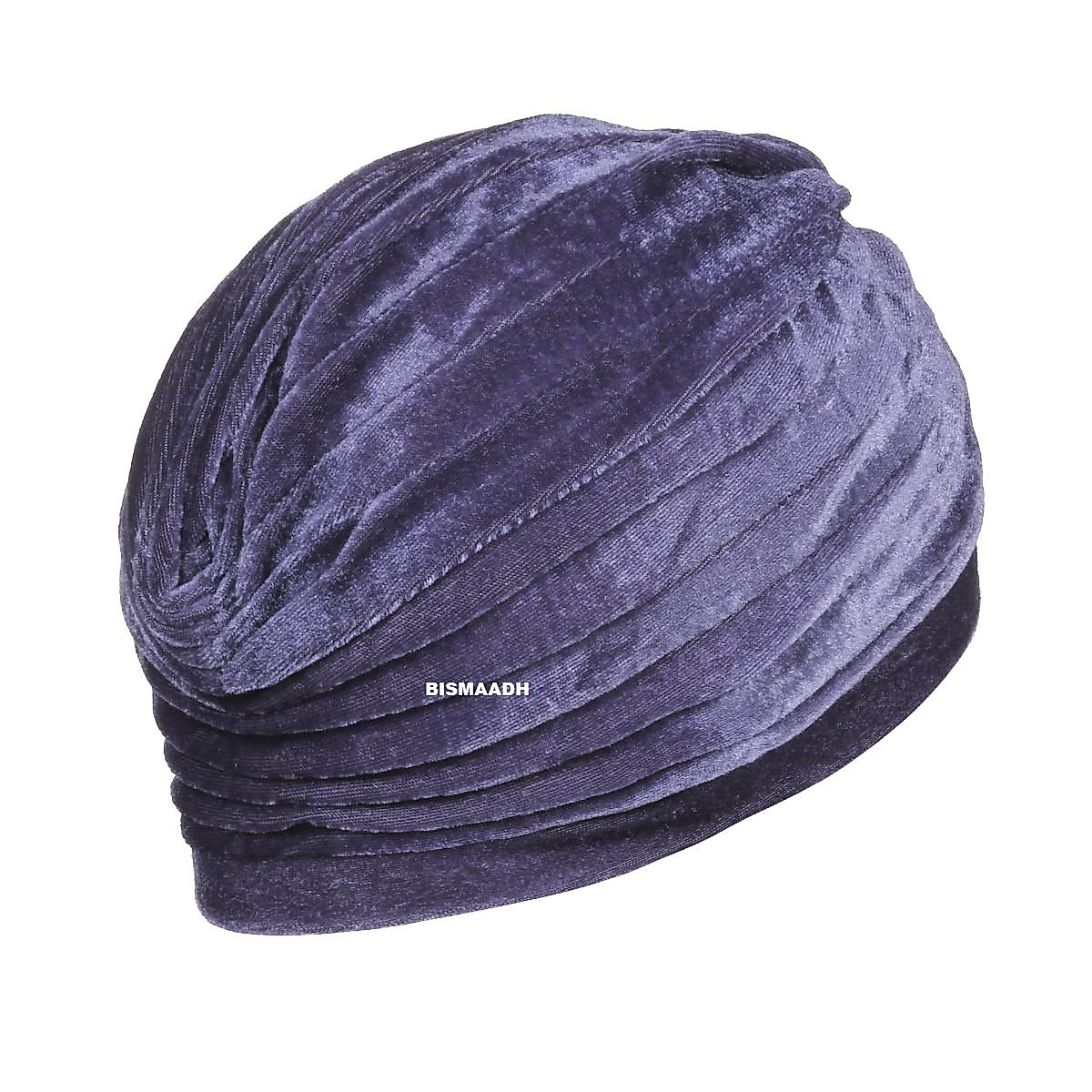 BISMAADH Soft Velvet Twisted Pleated Pre Tied Knot Readymade Turban/Pagri Chemo Cap Head Wraps-Cover for Men’s & Women’s (Dark Grey)