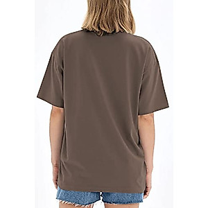 Trendy Queen Womens Oversized T Shirts Loose Fit Cotton Crewneck Short Sleeve Tops Summer Casual Blouse 2023 Y2K Basic Tee Brown