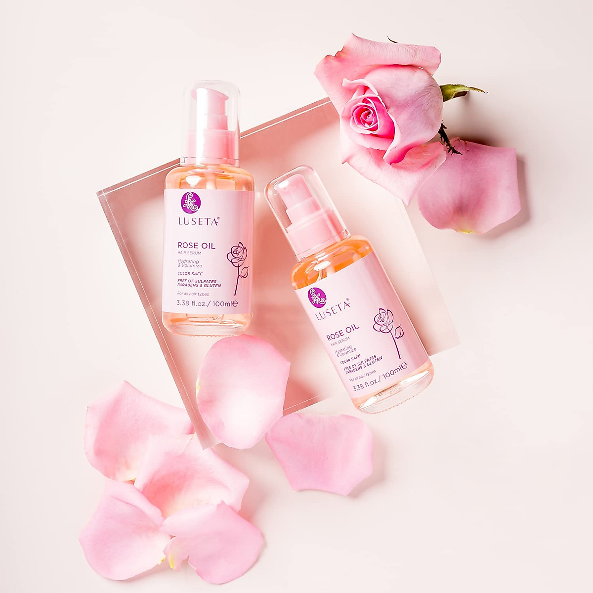 Luseta Rose Oil Hair Oil Moisturizing, Hydrating & Nourishing Serum for All Hair Types Dry Scalp Treatment 3.38oz