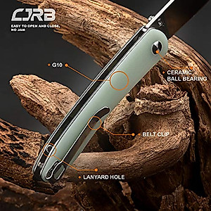 CJRB Folding Pocket Knife Ria(J1917), Small Tactical Knife with 0.1” 12C27 Blade and Micarta Handle for EDC Outdoor, Camping, Survival, Hunting, Fishing,Natural Green