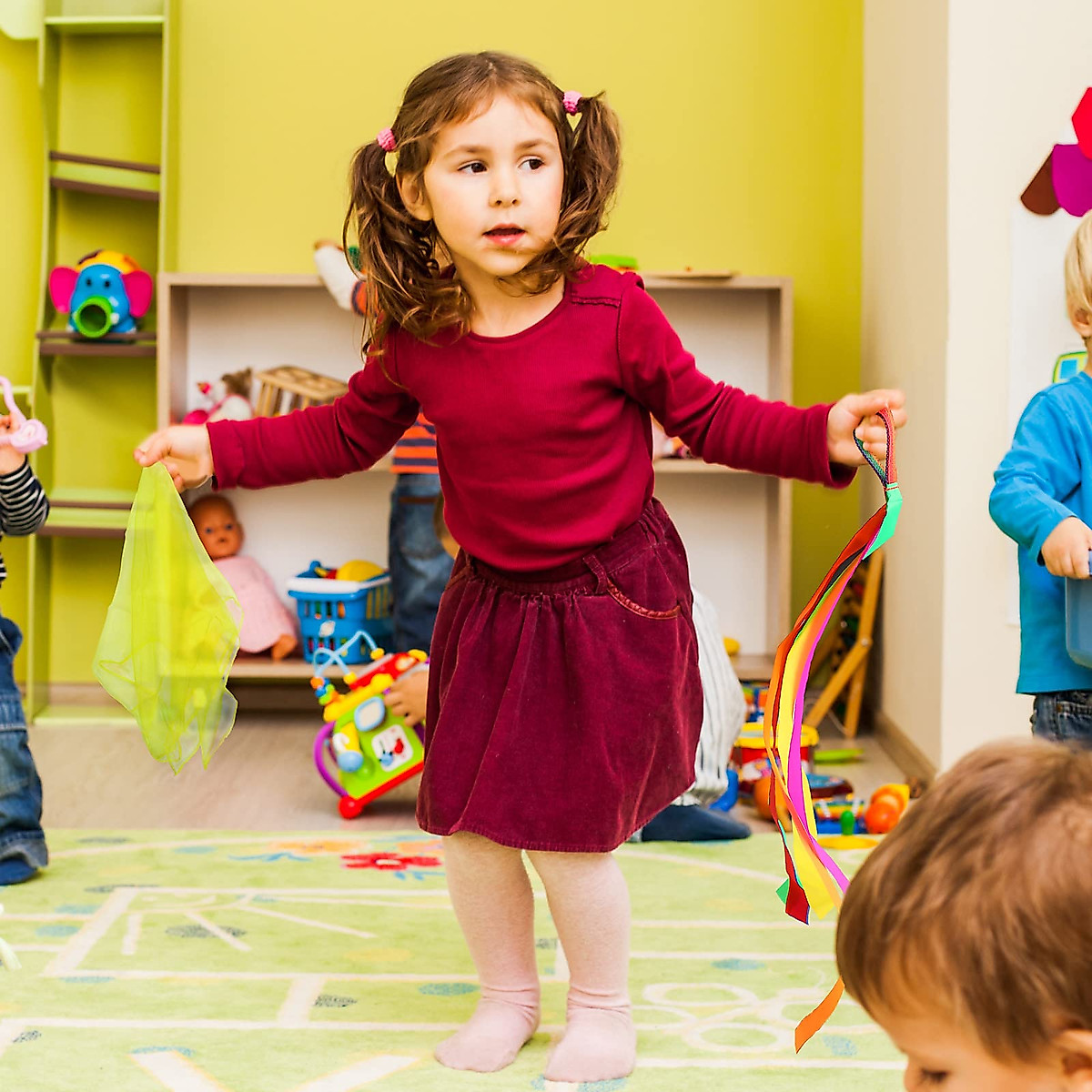 24 Pcs Rainbow Streamers Juggling Scarves Ribbon Scarves for Kids Rhythm Streamers Dance Scarves Gymnastics Accessories Magic Props Rainbow Dancing Party Favors for Kids Adults Party Dancer Play