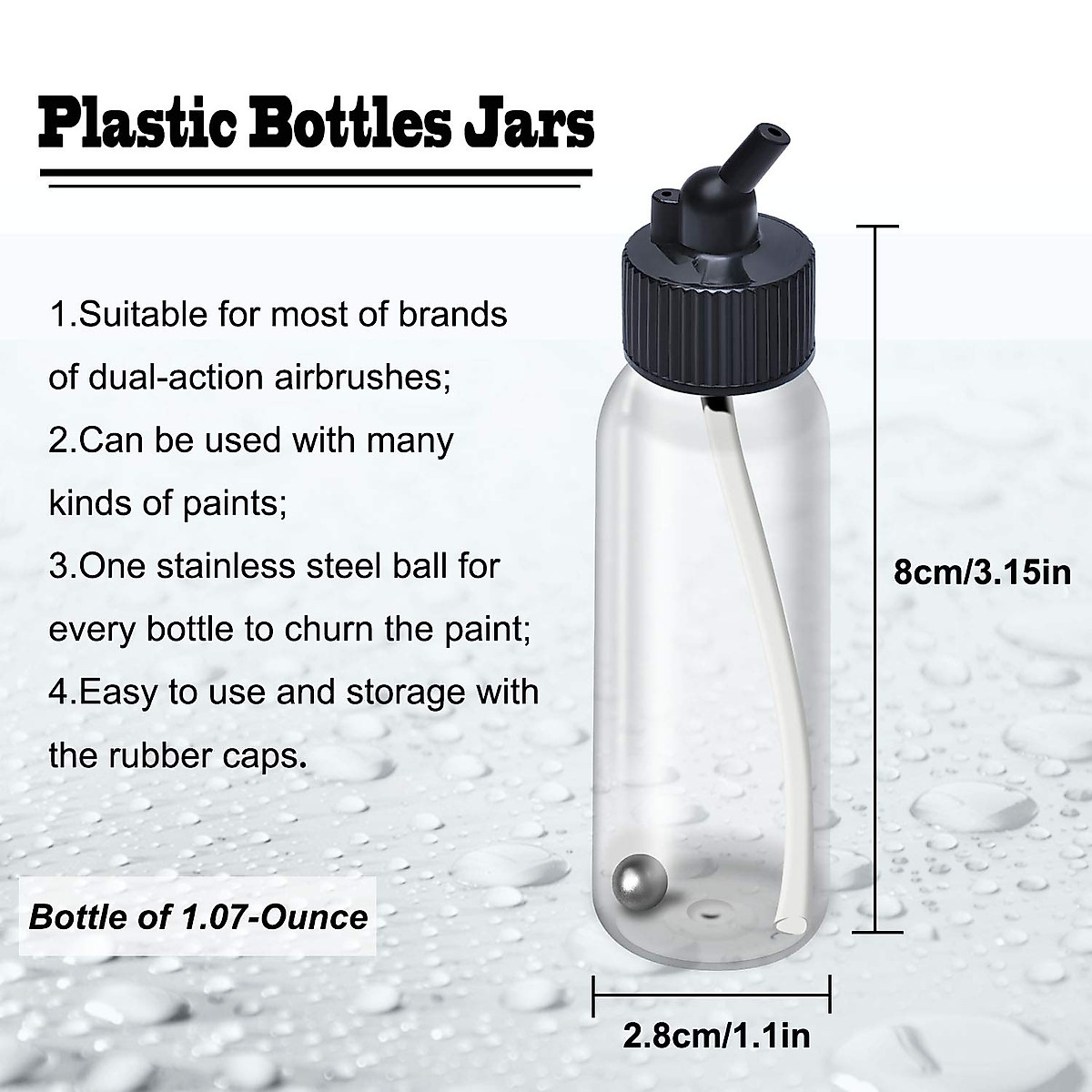 Ketofa 10pcs Airbrush Siphon Feed Jar, 1.07 Ounce(30CC) Plastic Airbrush Bottles Jars, Plastic Bottles Jars Lid Adapter Dual-Action Siphon Feed Accessories with 10x Rubber Caps