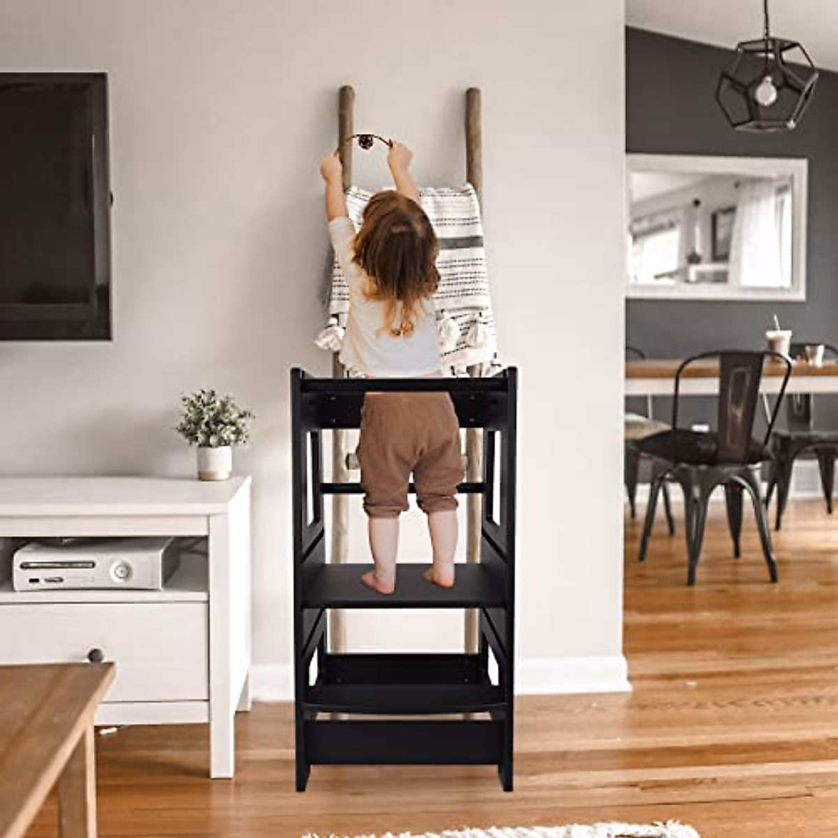 DEARYOU Toddler Stool Tower,Toddler Kitchen Stool, Kitchen Standing Helper Stool for Toddlers, Toddler Stool for Kitchen Counter, Learning Kitchen Tower for Toddlers, Helper Standing Tower, Black