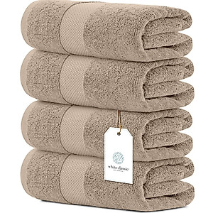 White Classic Luxury Bath Towels Set of 4 Large - 700 GSM Cotton Ultra Soft Bath Towels 27x54 | Highly Absorbent and Quick Dry | Hotel Towels for Bathroom Luxury, Plush Shower Towels, Taupe