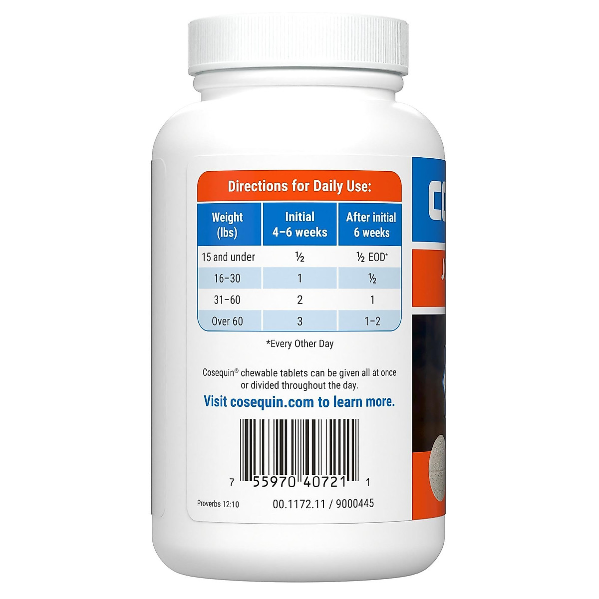 Nutramax Laboratories Cosequin Maximum Strength Joint Health Supplement for Dogs - With Glucosamine, Chondroitin, and MSM, 60 Chewable Tablets