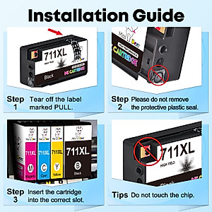 Miss Deer 711XL Ink Cartridges Replacement for HP 711 711XL Ink,Work for HP Designjet T120 T520 24-in T520 36-in Printer (Black,Cyan,Magenta,Yellow) 4 Pack