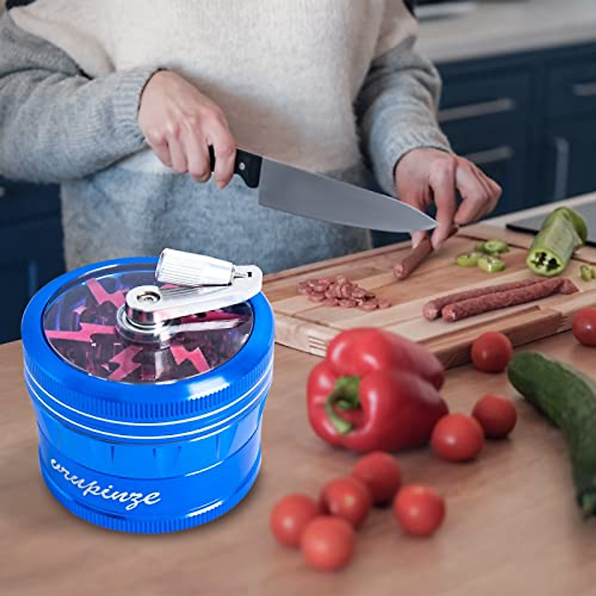 VRUPINZE Grinder with Handle - 2.5 inch Hand Cranked large grinder, Blue