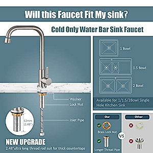 Aolemi Cold Only Water Kitchen Faucet Commercial Bar Tap Single Lever Handle 304 Stainless Steel Brushed Nickel Decked Mounted Single Hole Modern