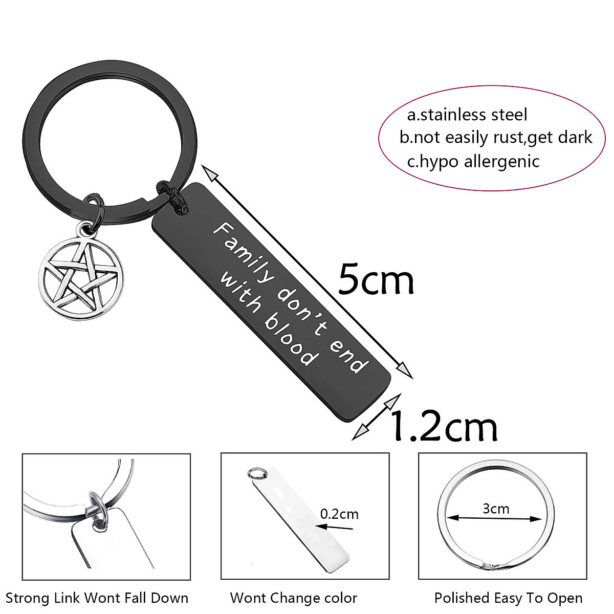 TGBJE Family Don't End with Blood Best Friend Keychain SPN Jewelry Movie Inspired Gift Movie Fans Gift (BL End with Blood)