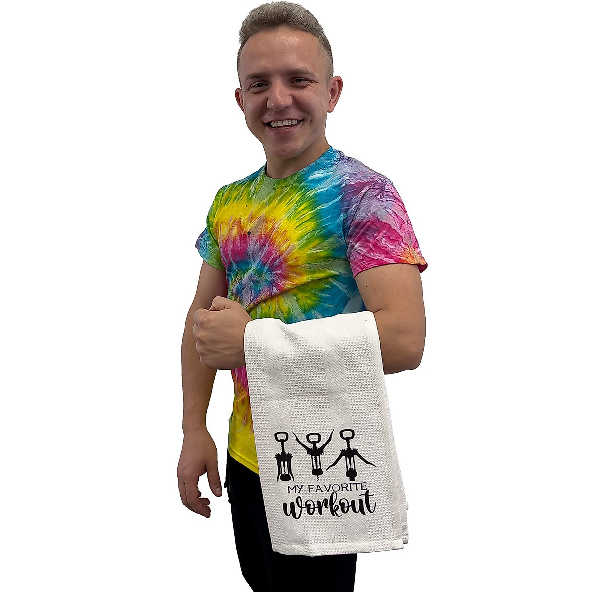 PLACE4PRINT Handmade Funny Kitchen Towel – My favorite workout, 16x28 Inch Perfect for Housewarming-Christmas-Birthday Gift | 100% premium cotton