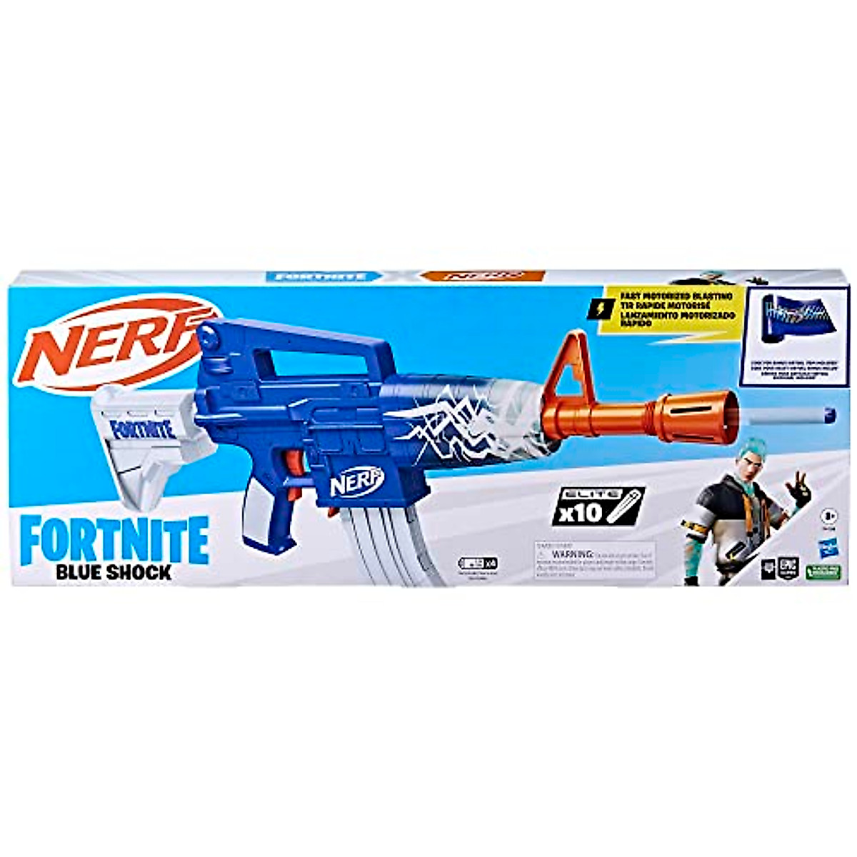 Nerf Fortnite Blue Shock Blaster, 10 Dart Clip, 10 Elite Nerf Darts, includes Bonus Code to Unlock The Beat Wrap in The Game, Motorized Dart Blaster