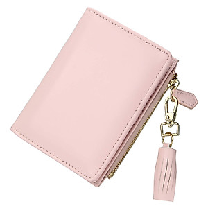 GEEAD Small Wallets for Women Bifold Slim Coin Purse Zipper ID Card Holder PU Leather Pink