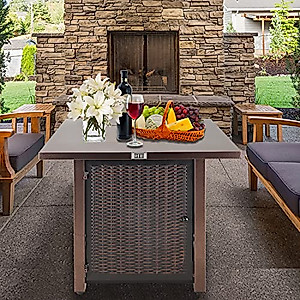 SEGMART Outdoor Propane Fire Pit Table 40000 BTU Gas Fire Pit Table for Outside Patio/Garden/Courtyard, Square Fire Pit with Lid, Auto-Ignition, Lava Rock, Wicker Steel Surface, Outdoor Companion