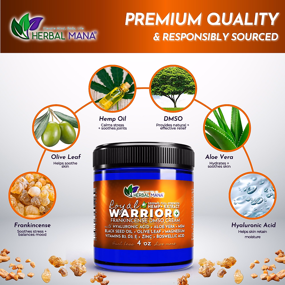 Herbal Mana Royal Warrior with 5000mg Hemp Lotion - 99.9% Pure DMSO Cream, Magnesium & Frankincense Essential Oil - Organic MSM Muscle & Foot Relaxer, Skin Vitality, Nerve & Neck Relief Massage Cream