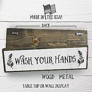 ANVEVO Wash Your Hands - Metal Wood Sign Light – Cute & Funny Wall Bathroom Decor - Rustic Wall Art - Modern Home Décor - Farmhouse Bathroom Decorations