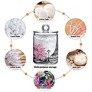 xigua 2 Pack Qtip Holder Dispenser Eiffel Tower Pink Tree 10 Oz Bathroom Organizer with Lids Storage Canister for Cotton Ball,Cotton Swab,Cotton Round Pads,Floss