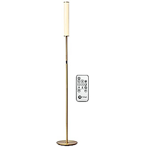 O’Bright LED Cylinder Floor Lamp with Remote Control, Full Range Dimming, Adjustable Color Temperature 3000K-6000K, Minimalist Standing Lamps for Living Room, Bedrooms and Office, Antique Brass