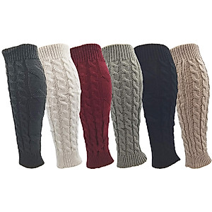 Leg Warmers for Women, 6 Pairs Knee High Cable Knit Warm Thermal Acrylic Winter Sleeve