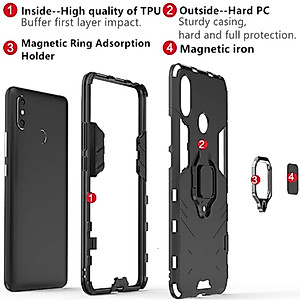 DuoLide for Huawei P Smart Z / Y9 Prime 2019 Case, 2 in 1 Hybrid Heavy Duty Armor Shockproof Defender Kickstand Dual Layer Bumper Hard Back Case Cover Tempered Glass Screen Protector，Black