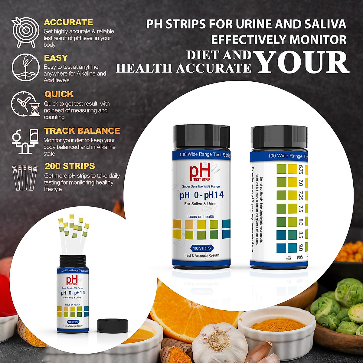 100pcs All-Purpose pH Test Strips - Accurate 0-14 Range for Urine, Saliva, Water, Labs, Aquariums, and Pools