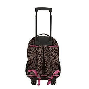 Rockland Double Handle Rolling Backpack, PINKLEOPARD, 17-Inch