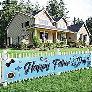XtraLarge, Happy Fathers Day Banner - 120x20 Inch | Happy Fathers Day Yard Sign Banner for Happy Fathers Day Decorations for Party | Blue Happy Fathers Day Backdrop for Fathers Day Party Decorations