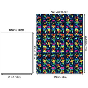 CAMKUZON Birthday Wrapping Paper with Cut Lines for Boys Girls Kids Men Women Baby Shower Party - 3 Large Sheets Rainbow Colored Happy Birthday Gift Wrap - 27 Inch X 39.4 Inch Per Sheet