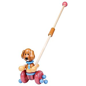 RUYU Loyal Puppy Wooden Push-n-Pull Activity Walking Toy with Colorful Rolling Beads for Toddlers and Babies Girl or Boy, Classic Early Learning Wooden Balance Walking Play Toy