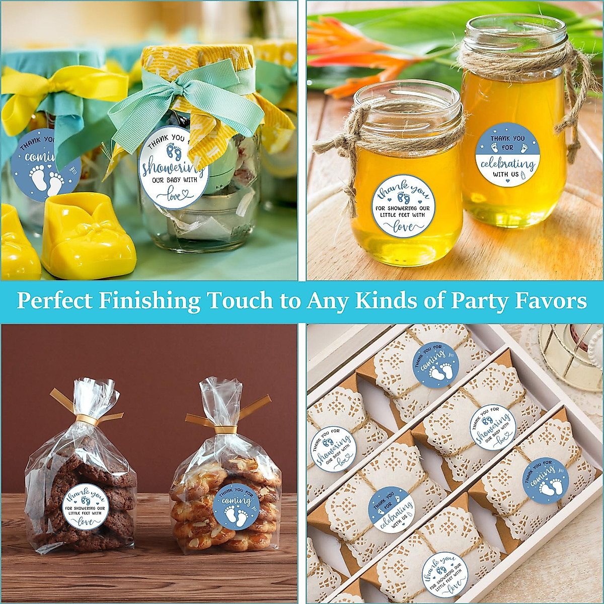 Cgvovgr 80 Pcs Blue Footprint Baby Shower Thank You Stickers - Gender Reveal Stickers Cute Boy Baby Shower Favor Labels with Footprint Design Baby Gift Wrap