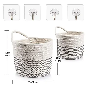 2pack Hanging Basket，100% Natural Cotton，With Free Hooks, Baby Nursery and Home Décor Cotton basket
