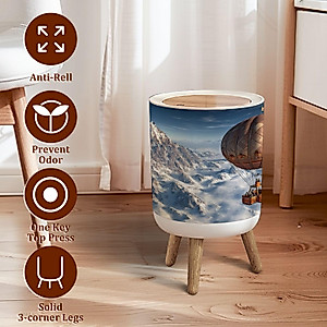 LGCZNWDFHTZ Small Trash Can with Lid Fantasy hot air Balloon Snow Covered Mountains Garbage Bin Pet Proof Waste Basket for Kitchen Bathroom Office Bedroom Decorative 1.8 Gallon