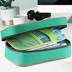 Homecube Pencil Case Big Capacity Storage Pen Bag Makeup Pouch Zippered Students Stationery Bag with Outer Pockets and Handle- 8.23x5.12x3.15"- Green