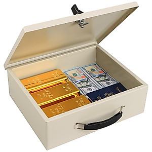 KYODOLED Fireproof Document Box with Key Lock,Safe Storage Box for Valuables,Fire Resistance Security Chest,Fireproof Box for Documents,Passport,Cash,Tablet 12.8'' x 8.4'' x 4.5'' Beige