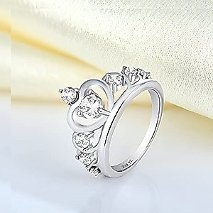 YL Womens 925 Sterling Silver Cubic Zirconia Princess Heart Crown Ring, Size 9