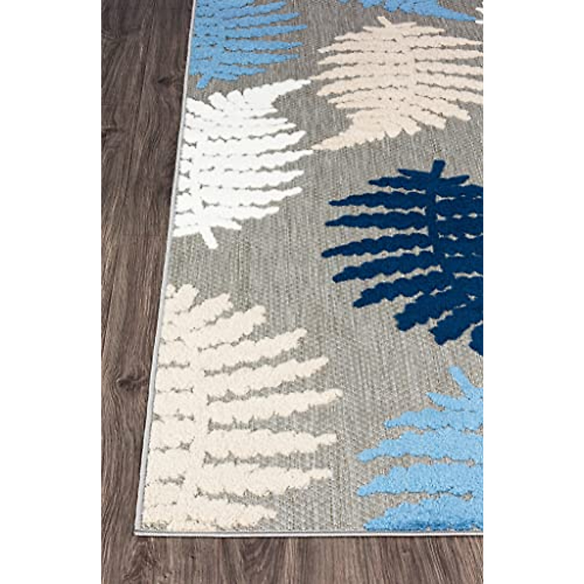 Rugshop Seville Floral Leaves Non-Shedding Patio Deck Backyard Indoor/Outdoor Area Rug 5' x 7' Blue