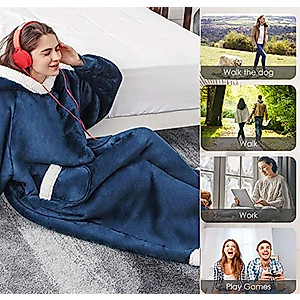 Oversized Wearable Blanket Hoodie, Hooded Blanket Sweatshirt with Pockets, Cozy Warm Fleece Sherpa Blanket, Gifts for Adults Mom Wife Girlfriend Men (Color : Red, Size : Oversize)