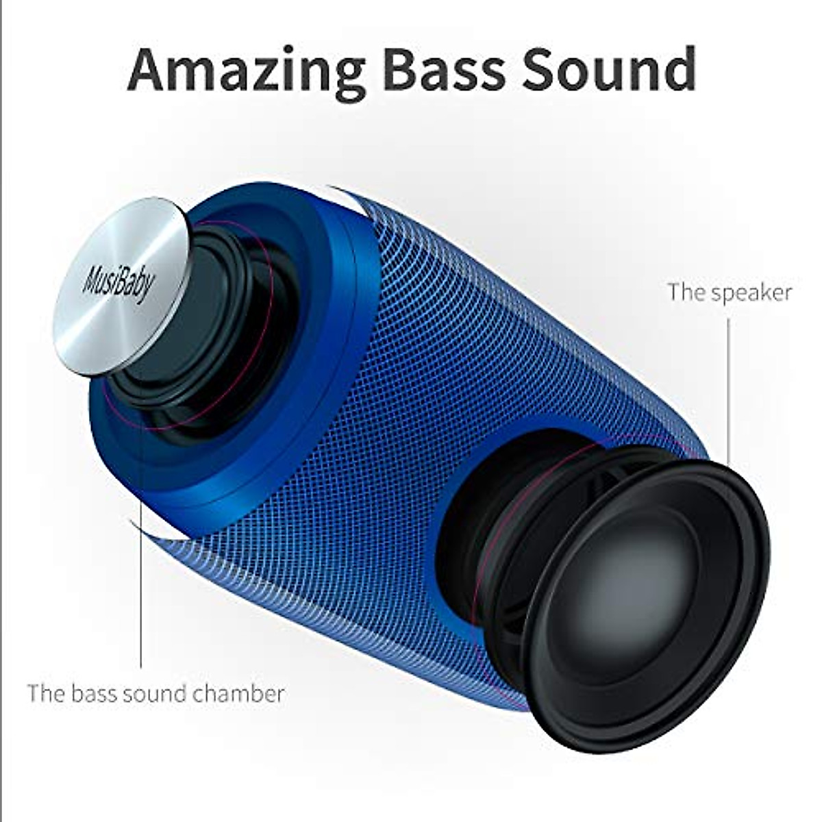 Bluetooth Speaker,MusiBaby Speakers,Outdoor, Portable,Waterproof,Wireless Speakers,Dual Pairing, Bluetooth 5.0,Loud Stereo,Booming Bass,1500 Mins Playtime for Home,Party（M68） (Blue)