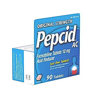 Pepcid AC Original Strength Heartburn Relief Tablets, Prevents & Relieves Heartburn Due to Acid Indigestion & Sour Stomach, 10 mg Famotidine to Reduce & Control Acid, Fast-Acting, 90 Ct