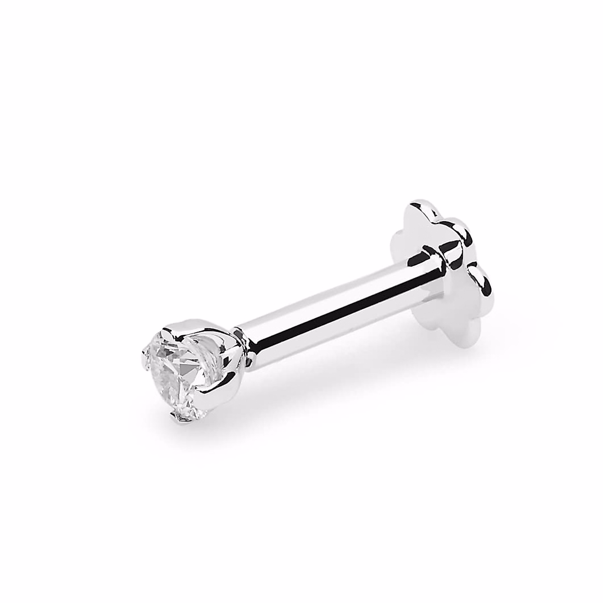 Demira Jewels Elegant 0.06 ct Diamond Nose Stud in 14K White Gold - Internally Threaded Screw Back, HI Color, Versatile Nose Pin, Lip Labret, Monroe Ring.