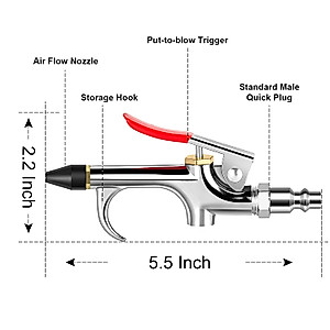 13 Pcs 2-Way Connection Air Nozzle Blow Gun Set, Air Nozzle Kit with 1/4 in Standard Quick Fitting and 8 Air Nozzles, Air Compressor Accessories for Air Inflation and Dedusting